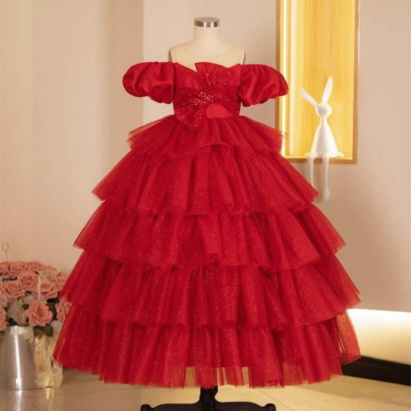 Elegant Red Princess Dress Luxurious Red Gown Sparkling Layered Tutu D ...