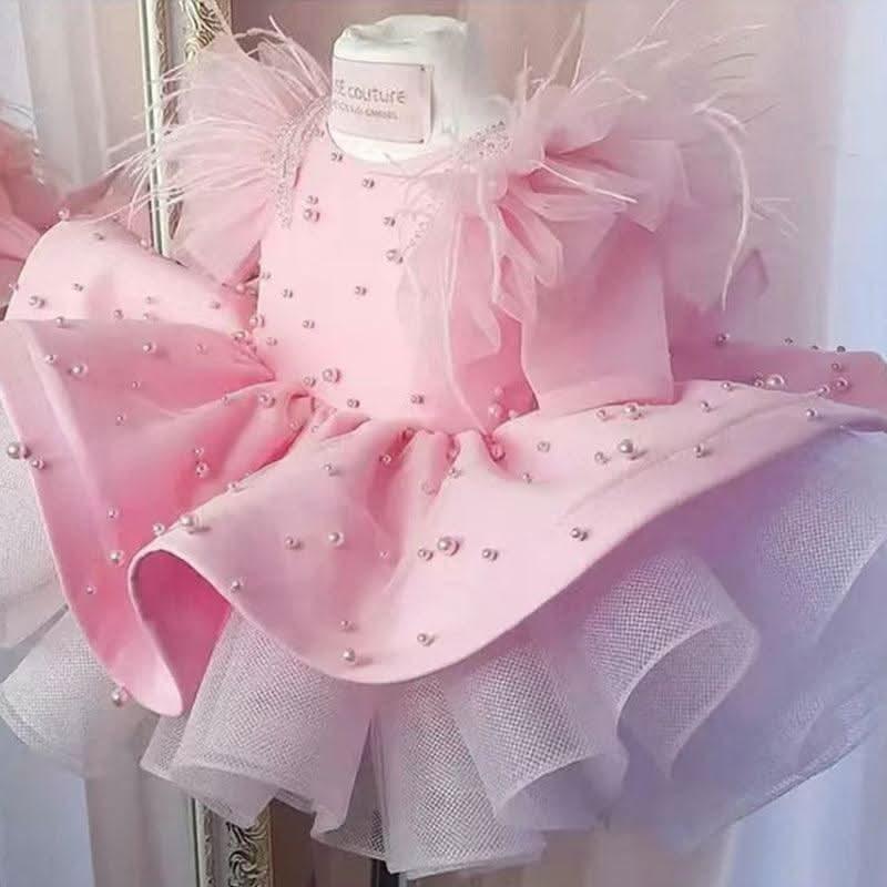 New Beaded girl pompous dress Pearl Feather Party Princess Dress ...